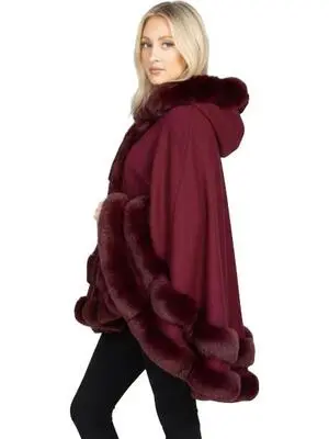 LE FAFO Hooded Wool Cape Poncho - Burgundy
