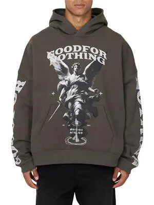 GOOD FOR NOTHING Boxy Statue Print Hoodie - Grey