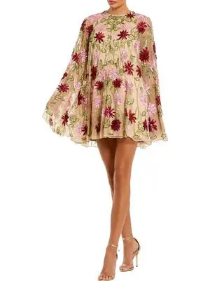 Mac Duggal Floral Beaded Mini Dress - Nude Multi