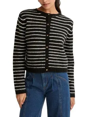 CRESCENT Crew Neck Striped Cardigan Black/ivory