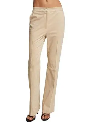 CRESCENT Faux Suede Flared Pants - Light Beige