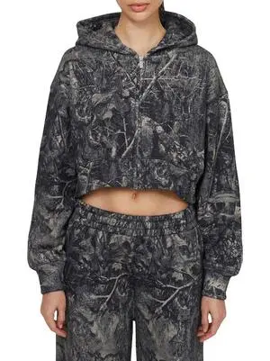 GOOD FOR NOTHING Woodland Blackout Crop Zip Hoodie - Camo