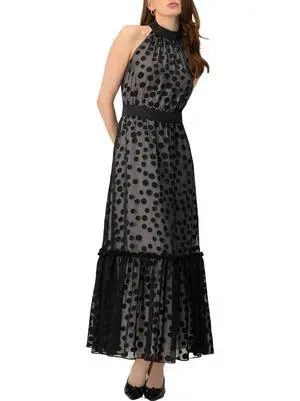 IVONNE Halter Neck Polka Dot Maxi Dress - Black