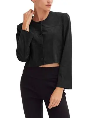 CRESCENT Faux Suede Cropped Jacket - Black