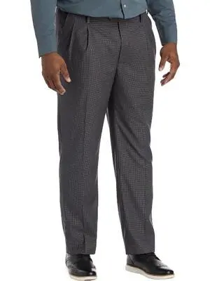 OAK HILL BY DXL Big & Tall Micro Check Pleated Dress Pants - Grey