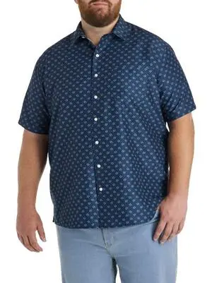 HARBOR BAY BY DXL Big & Tall Leaf Print Microfiber Sport Shirt - Navy