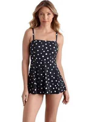 SHAPESOLVER Princess Seam Swim Dress - Vintage Dots