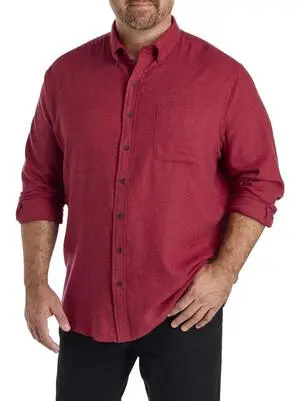 HARBOR BAY BY DXL Big & Tall Solid Flannel Sport Shirt - Tibetan Red Hthr