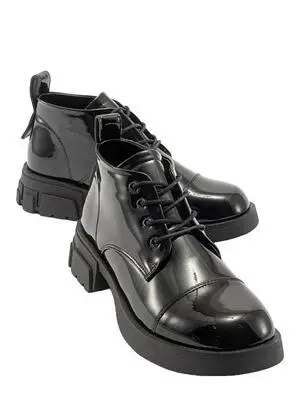 PROLOGUE SHOES Lagom Patent Boots Black Patent Faux Leather