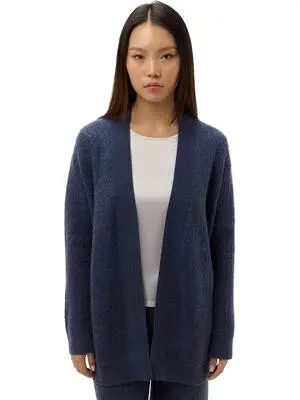 Gobi Cashmere Ajour Knit Open Front Cashmere Cardigan - Crown Blue
