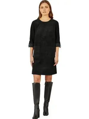 YUMI Cord Tunic Dress With Pockets - Black