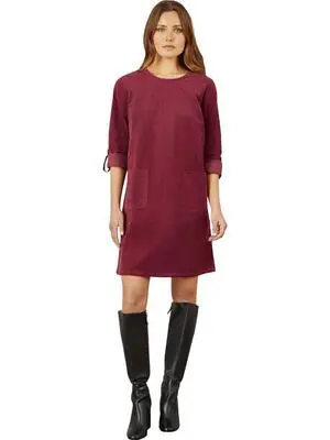 YUMI Cord Tunic Dress With Pockets - Burgundy