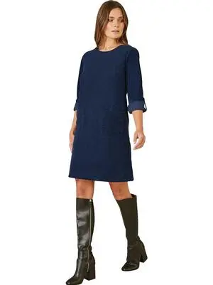 YUMI Cord Tunic Dress With Pockets - Navy