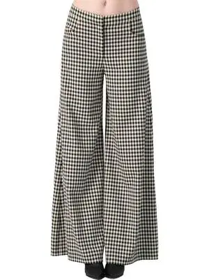 IVONNE Wide-leg Houndstooth Pants - Black
