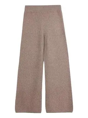 Gobi Cashmere Wide-leg Ajour Knit Cashmere Trousers - Taupe