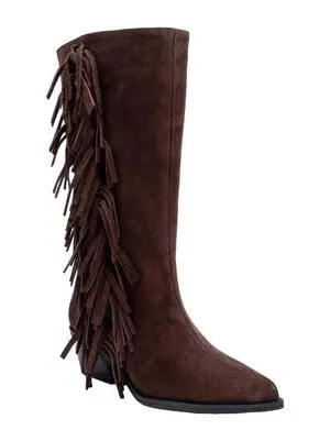 FOREVER & ALWAYS SHOES Orlo Leather Fringed Western Boot - Brown Suede Leather
