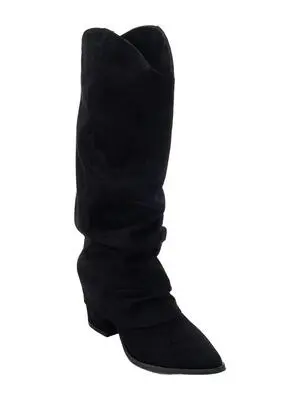 PROLOGUE SHOES Elaris Knee High Boots - Black Suede Faux Leather