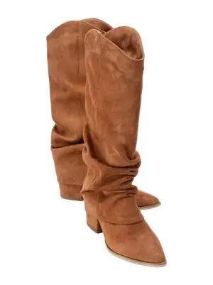 PROLOGUE SHOES Elaris Knee High Boots - Cognac Suede Faux Leather