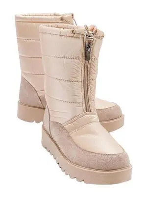 PROLOGUE SHOES Zip-up Mid-calf Snow Boots - Beige Faux Leather