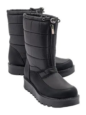 PROLOGUE SHOES Zip-up Mid-calf Snow Boots - Black Faux Leather