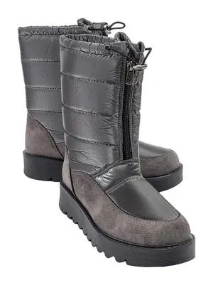 PROLOGUE SHOES Zip-Up Mid-Calf Snow Boots Platinum Faux Leather