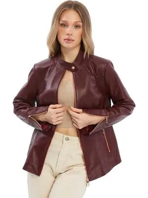 FURNIQ UK Elspeth Leather Jacket Burgundy