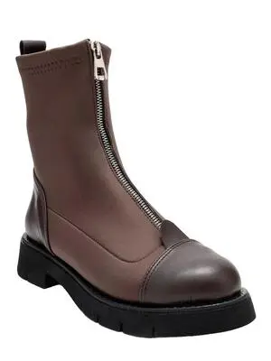 PROLOGUE SHOES Martos Zip Up Ankle Boot - Brown Faux Leather