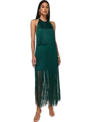 NO PISE LA GRAMA Maxi Fringe Skirt - Green Glass