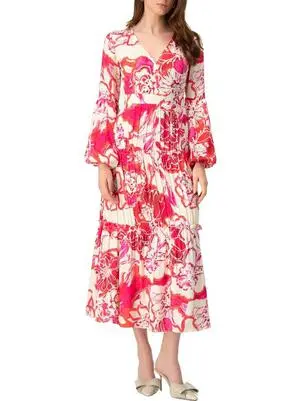 IVONNE Floral Print Maxi Dress With Puff Sleeves - Fuchsia