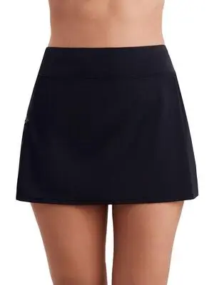 SHAPESOLVER Side Zipper Pocket Swim Skort - Black