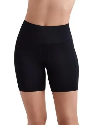 SHAPESOLVER Yoga Waist Midi Swim Short - Black