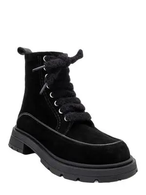 FOREVER & ALWAYS SHOES Mina Leather Combat Boot - Black Suede Leather