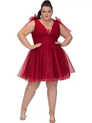 SYDNEY'S CLOSET Sparkle Tulle Curvy Cocktail Dress - Firecracker
