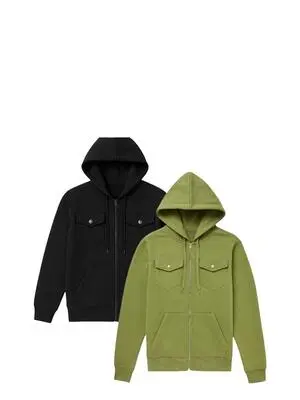 BENBEN Two Heavyweight Zip Hoodies Black/green
