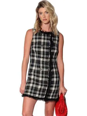 Walter Baker Marie Plaid Tweed Mini Shift Dress - Regal Tweed
