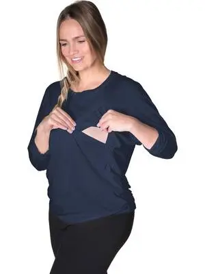 BUN MATERNITY NURSING APPAREL Bliss Long Sleeve Nursing Top - Dark Navy