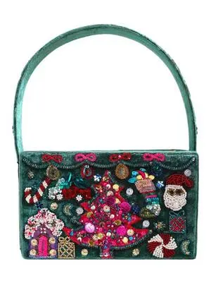 SIMITRI Embroidered Velvet Box Clutch - Green