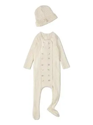 MINIMOI Double-breasted Rib Footie Set - Winter White