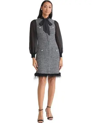 Ming Wang Mixed-media Tweed Knit Sheath Dress - Black/white