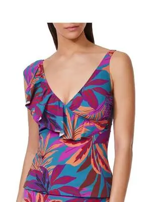 GOTTEX Plantopia Ruffle V Neck Tankini - Multi-teal