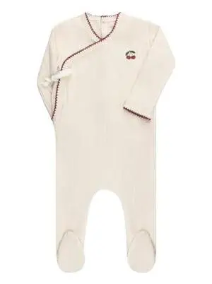 ELY'S & CO. Aurora Classics Embroidered Cherry Collection Footie Ivory/red