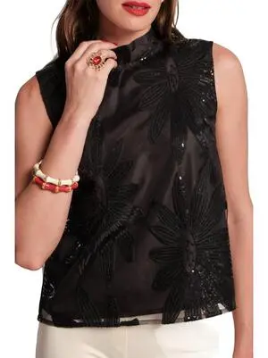 FRANCES VALENTINE Diplomat Floral Sequin Top - Black