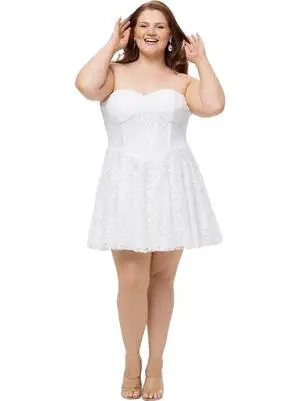 SYDNEY'S CLOSET Strapless Lace Bustier Mini Dress - Diamond White