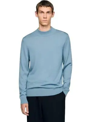 Sandro Wool High Neck Sweater Chambray