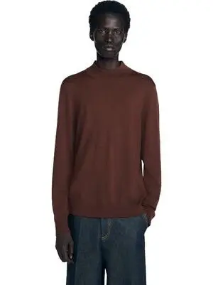 Sandro Wool High Neck Sweater Cognac