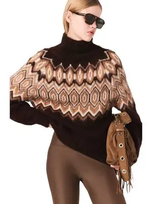 Maje Fair Isle High-neck Sweater - Dark Brown