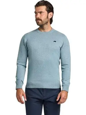 RAGING BULL Crew Neck Cotton Cashmere Sweater - Green Marl