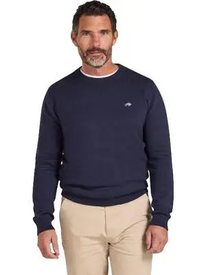 RAGING BULL Crew Neck Cotton Cashmere Sweater - Navy