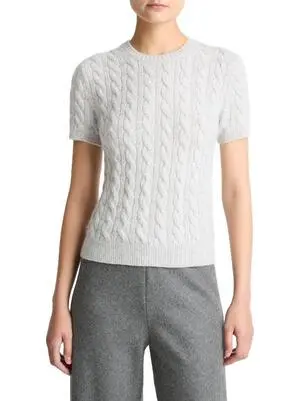 Vince Cable Short Sleeve Sweater - Heather Pale Grey
