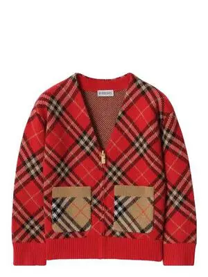 Burberry Check Wool Cardigan - Crayon Red